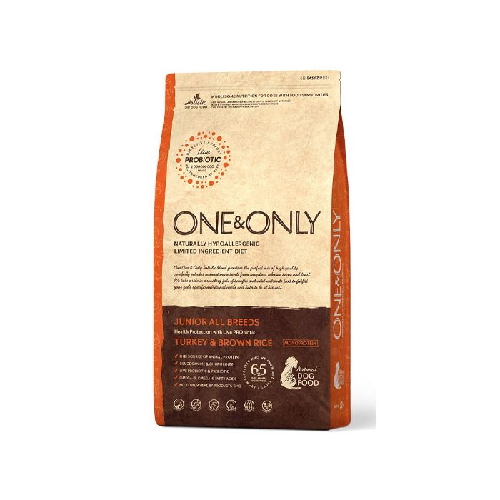 Buy One & Only dry food turkey with rice for junior dogs 3kg online